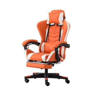 Generic Verstellbarer Gaming-B&uuml;rostuhl mit hoher R&uuml;ckenlehne, Fu&szlig;st&uuml;tze, Kopfst&uuml;tze und Lendenwirbelst&uuml;tze, Blau-Wei&szlig;