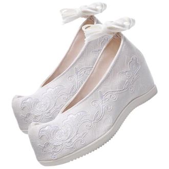 BESPORTBLE Chaussures Brod&eacute;es Blanches en Coton Tiss&eacute; Taille 37 Plates Antid&eacute;rapantes pour Mariage et Danse Ballerines L&eacute;g&egrave;res Style Hanfu pour Femmes Chaussures