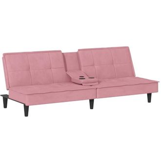 vidaXL Schlafsofa mit Getr&auml;nkehaltern Rosa Samt Vidaxl