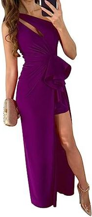 ORANDESIGNE Femme Robe Longue de Soirée Chic et Glamour Une Épaule Maxi Robe Cocktail Fendue Asymétrique Epaule Denudee Ete Elegante Robe de Bal de Promo Met Gala