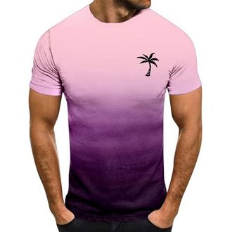Generic T-shirt pour homme avec d&eacute;grad&eacute; de noix de coco pour homme, couleur unie, manches courtes, imprim&eacute;, Rose clair, XXL