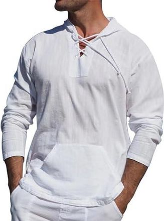 Generic Chemise en coton et lin pour homme - Haut de sport 2026 - Style d&eacute;contract&eacute; - Printemps et automne - Manches longues - Couleur unie - Coupe r&eacute;guli&egrave;re,