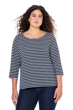 Ulla Popken Damen gro&szlig;e Gr&ouml;&szlig;en &Uuml;bergr&ouml;&szlig;en Plus Size Ringelshirt, Classic Fit, Rundhals, 3/4-Arm Marine 58+ 837114130-58+