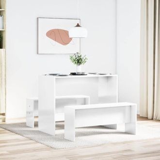 vidaXL 3-tlg. Esstisch und Bank Set Hochglanz-Wei&szlig; Holzwerkstoff - Vidaxl