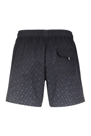 HUGO BOSS Mens Nylon Beach Shorts With Monogram Print Grey Eme Beachwear Sea Clothing