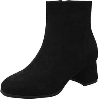 Generic Bottes de cheville pour femme, printemps, automne et hiver, grande taille, talon &eacute;pais, fermeture &eacute;clair lat&eacute;rale, couleur unie, polyvalente, tendance