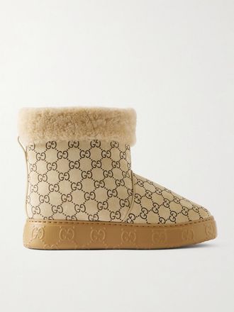Gucci Ankle Boots Aus Bedrucktem Veloursleder Und Shearling - Neutral