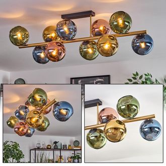 HOFSTEIN Deckenleuchte Koyoto, 10-flammige Deckenlampe aus Metall/Glas in Schwarz/Gold/Blau/Gr&uuml;n/Kupfer, Leuchte im Retro/Vintage-Design (Schirme &Oslash; 15 cm), E14