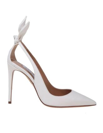 Aquazzura Hohe Schuhe - White Leather Bow Tie Pump 85 - Gr. 37,5 (EU) - in Wei&szlig; - f&uuml;r Damen
