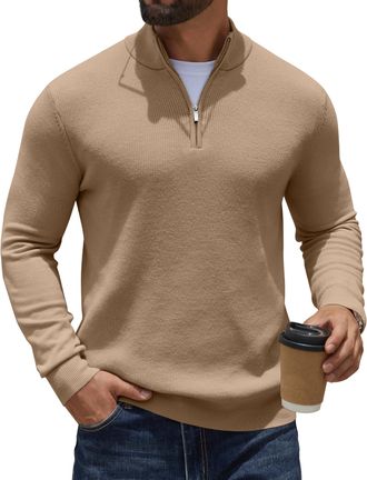 Coofandy Pullover Herren Half Zip Strickpullover Troyer Langarm Rollkragenpullover mit Rei&szlig;verschluss Pulli Turtleneck Sweater Arbeitspullover Winterpullover C