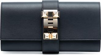 Herm&egrave;s Blue Tadelakt Medor Clutch 23