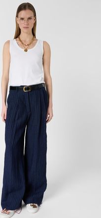 Gerard Darel Pantalon large ray&eacute; en lin - AYLA - Marine