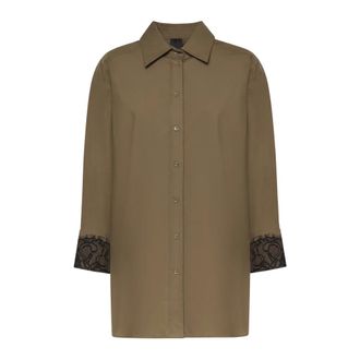 Pinko Pinko, Femme, Blouses et Chemises, Vert, Taille: 38 FR Chemise en popeline avec d&eacute;tails en dentelle