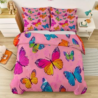 Generic Bettbezug mit Cartoon Insekten Schmetterlinge - Wendbares Design Bettw&auml;sche-Set Superweich 155 x 220 cm, Rosa Bettw&auml;sche f&uuml;r Kinder Zimmer Dekor Pfleg