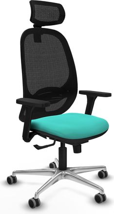 Piqueras y Crespo Callcenter-Stuhl mit 3D-Armlehnen, h&ouml;henverstellbarer Lendenwirbelst&uuml;tze und h&ouml;henverstellbarem Kopfteil, Schwarz / T&uuml;rkis