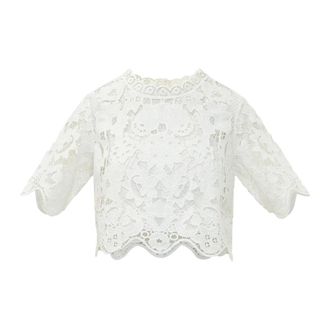 Michael Kors Gebl&uuml;mtes- kurzes Spitzentop - - Blouses & Shirts - Damen - Wei&szlig; - M