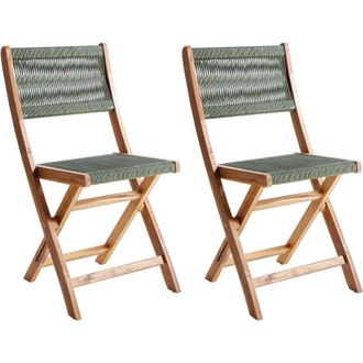 Beliani Lot de 2 Chaises de Jardin Pliantes en Bois dAcacia avec Dossier en Corde Vert Prossedi