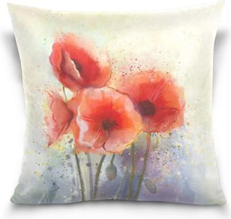 HMZXZ Kissenbezug 40x40cm Rot Mohnblumen- Blume Kunstmalerei Dekorative quadratische Kissenbez&uuml;ge Kissenh&uuml;ller f&uuml;r Couch Sofa Schlafzimmer Wohnzimmer