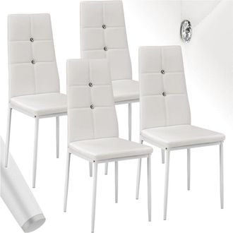 TecTake Tectake - Ensemble 4 chaises de salle &agrave; manger aspect cuir avec paillettes blanc