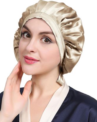 LilySilk 100% Maulbeerseide Schlafmütze rutschfest verstellbar und atmungsaktiver Kopfbedeckung Seidenhaube zum Schlafen Nachtmütze mit elastischem Band für al