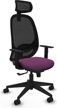 Piqueras y Crespo Hochwertiger Schreibtischstuhl mit 1D-Armen, h&ouml;henverstellbare Lendenwirbelst&uuml;tze und h&ouml;henverstellbares Kopfteil in H&ouml;he und Neigung, Schwarz/Violett