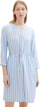 Tom Tailor Damen Kleid mit Streifen & Bindegürtel, offwhite blue vertical stripe, 32