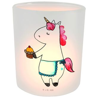 Mr. & Mrs. Panda Teelicht Einhorn Muffin - Geschenk, Unicorn, Liebesgr&uuml;&szlig;e, Teelichthalter, Einh&ouml;rner, Kekse, Windlicht Glas, Einhorn Deko, Windlicht