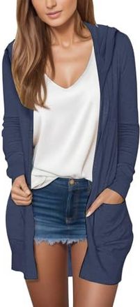Generic Cardigan l&eacute;ger &agrave; capuche pour femme, v&ecirc;tement dext&eacute;rieur d&eacute;contract&eacute; polyvalent avec poches et capuche, confortable, manches longues, manteau fin, cou