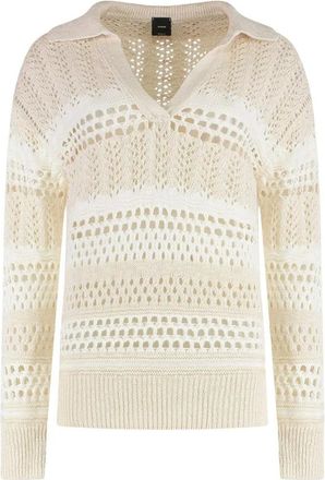 Pinko Pinko, Femme, Pulls, Beige, Taille: 36 FR Pull Crochet&eacute; Col V