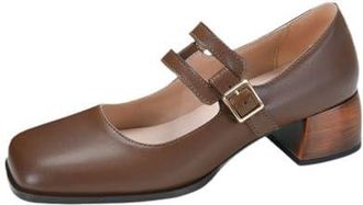 Generic Femmes Vintage Mary Jane Pompes Double Sangle Boucle Décor Bout Carré Bloc Talons Bureau Élégant Chaussures Décontractées Quotidiennes,Marron,42.5 EU