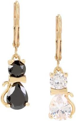 Betsey Johnson Boucles doreilles pendantes en forme de chat avec oxyde de zirconium, taille unique, Laiton, Zircone