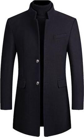 Generic Trench pour homme mi-long &agrave; simple boutonnage m&eacute;lang&eacute; manteau classique d&eacute;contract&eacute; l&eacute;ger veste longue pour lautomne et lhiver, bleu marine, 4XL