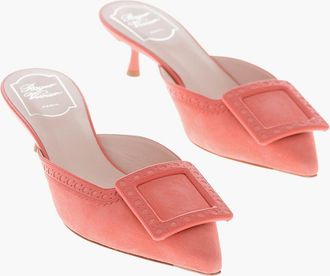 Roger Vivier Suede Mules VIV IN THE CITY with 5cm Front Buckle Roger Vivier