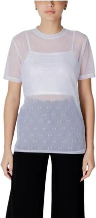A|X Armani Exchange Femme, Tops, Blanc, Taille: 36 FR Haut en maille &agrave; superposition transparente