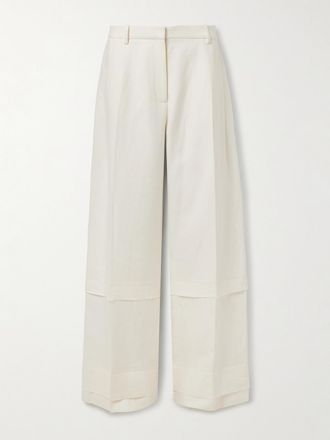 Khaite Pantalon En Lin &Agrave; Empi&egrave;cements Effil&eacute;s Linden - Cr&egrave;me