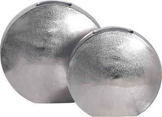 WOHNLING Deko Vase 2er Set Aluminium Silber Blumenvase Modern, Dekovase Rund 2-teilig für Blumen, Alu Tischvase Wohndeko Metall Tischdeko Handgefertigt