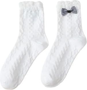 Generico Chaussettes en dentelle avec noeud &agrave; volants, chaussettes en coton doux pour femme, White Bowknot, Taille Unique