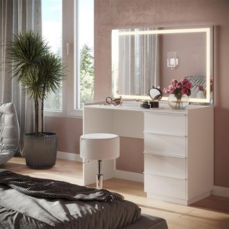 Vicco Schminktisch Viktoria, Wei&szlig;, 110 cm mit LED-Spiegel & Hocker