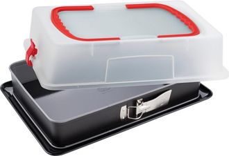 Dr. Oetker Rechteckige Springform mit Servierboden und Abdeckhaube 43,5 x 29,5 x 10,5 cm Back-Idee - Eckige Backform mit schnitt- & kratzfestem Flachboden & Emai