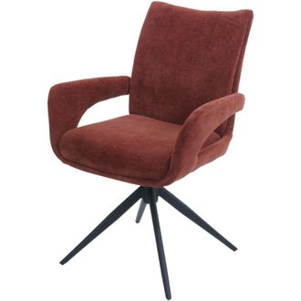 Hhg Neuwertig] Esszimmerstuhl HHG 273, K&uuml;chenstuhl Stuhl, drehbar Auto-Return, Stoff/Textil Chenille (310g/m&sup2;) &Ouml;ko-Tex rotbraun