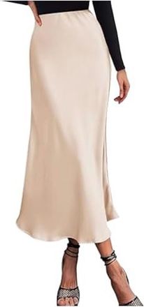 Generic 2025 - Jupe élégante taille haute en satin solide pour femme - Jupe élégante à taille élastique, beige, M