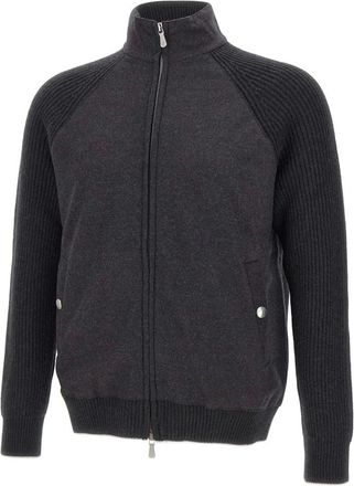 Eleventy Homme, Pulls, Gris, Taille: L Ribbed Zip Jacket