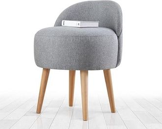 Atelier Del Sofa Stylish Pouffe with Wooden Legs, Grey, 46 x 64 x 46 cm | 50% Cotton & 50% Linen, 35 DNS Orthopedic Sponge | Perfect for Bohemian & Scandinavian Decor