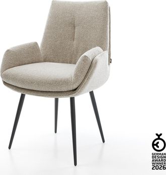 DELIFE Esszimmerstuhl Clea-Flex Webstoff Soft Beige 4-Fu&szlig; konisch Schwarz, Esszimmerst&uuml;hle