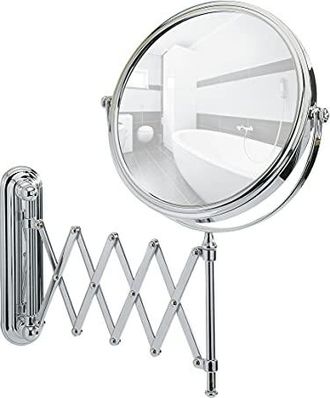 WENKO Miroir cosmétique mural Télescope Deluxe - réglable en hauteur, orientable, chrome, miroir de Ø 20 cm, 23 x 38 x 50 cm