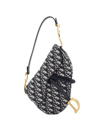 Dior sac port&eacute; &eacute;paule Saddle Handbag Oblique Canvas Medium - Bleu