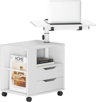 Soges Table de chevet, table pour ordinateur portable, table de canapé en bois, hautement réglable avec plateau rotatif, convient pour lit, canapé, blanc