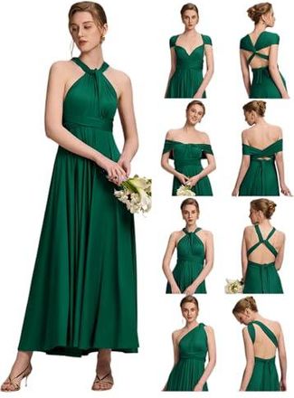 Ever-pretty Robe Demoiselle dhonneur Femme Multi-Style sans Manches Robe de Soirée Longue Convertible Chic Vert Foncé L