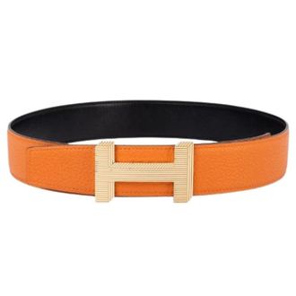 Herm&egrave;s Ceinture r&eacute;versible en cuir Pre-owned - Femme - Pre-owned - Orange - Taille: ONE Size