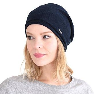 Charm by Casualbox Bonnet en Soie 100% Naturel - Bonnet De Nuit Homme Chimio Chapeau Peau Sensible Cheveux Boucl&eacute;s Grand Beanie Tombant Femme Tricot&eacute; Slouch Marine